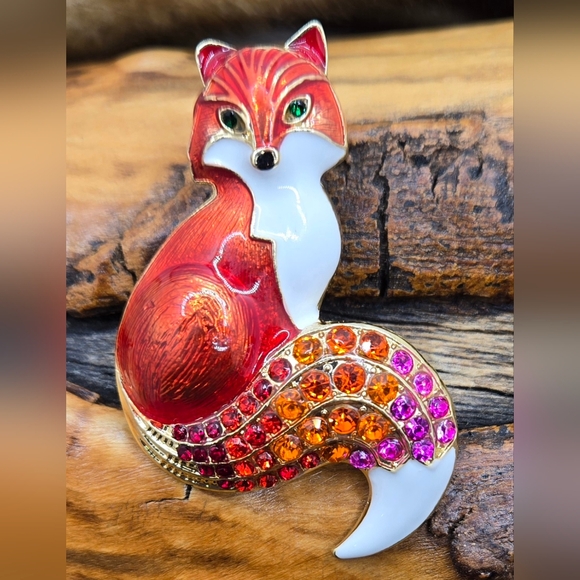 Unmarked | Jewelry | Fox Brooch With Enamel Colorful Rhinestones ...